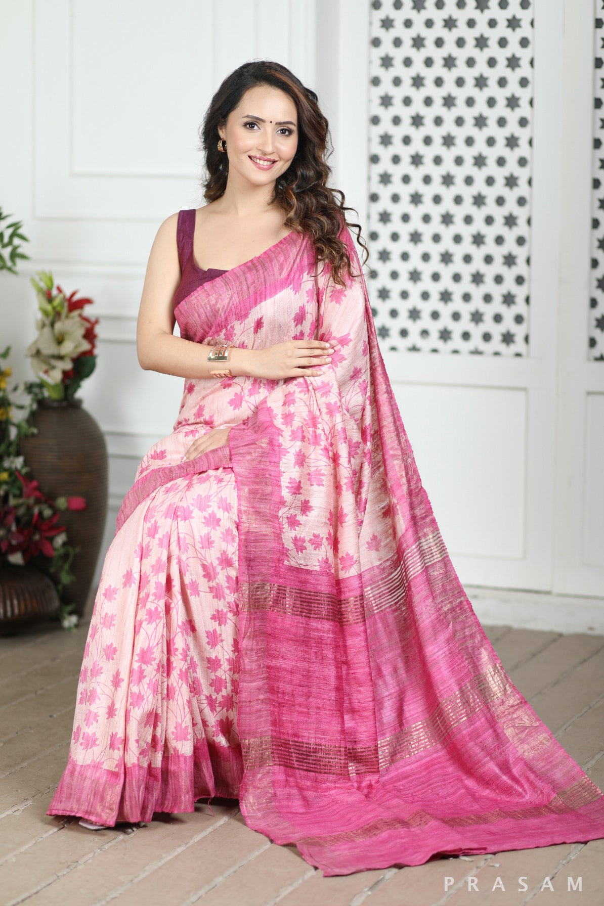 Silent Crush Printed Tussar Giccha Silk Saree