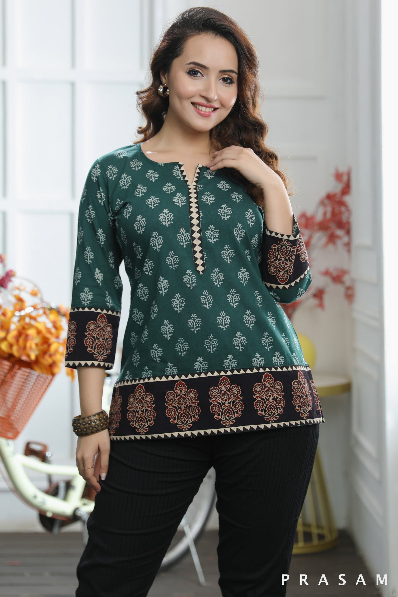 Organic Printed Cotton Bagru With Ajrakh Infusion Tunic