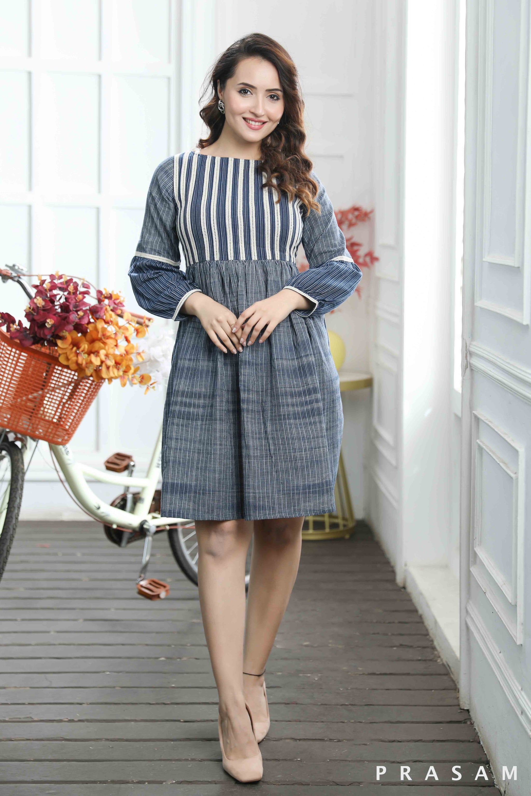 Stripe Cotton Dress With Lace Details