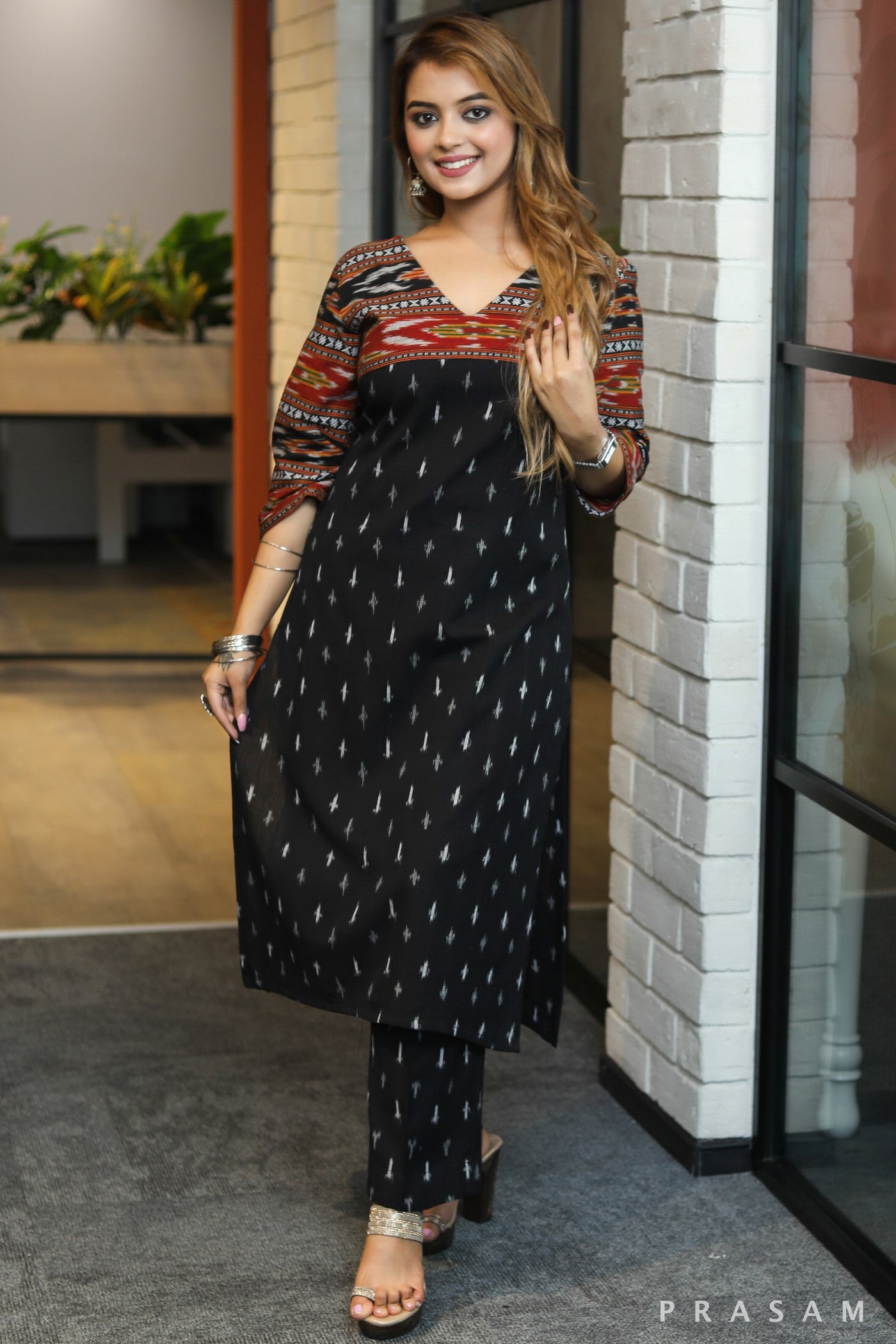 Timeless threads beautiful handloom cotton ikat kurta with Optional Pa