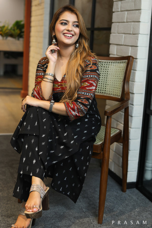 Timeless threads beautiful handloom cotton ikat kurta with Optional Pa